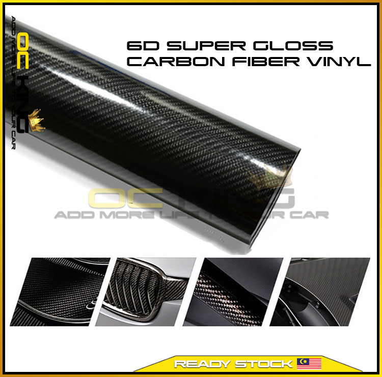 6D High Glossy Shiny Carbon Fiber Pattern Film Wrap Decal Car Sticker ...