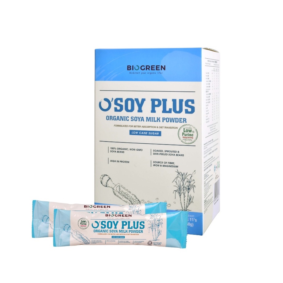 Biogreen O'Soy Plus Low Cane Sugar Organic Soymilk Powder Sachet Box ...