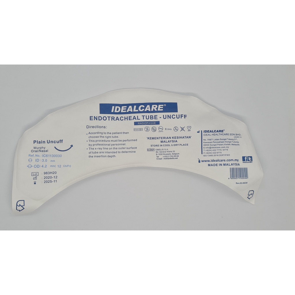 ENDOTRACHEAL TUBE (UNCUFFED) BRAND IDEALCARE/WELL LEAD | Shopee Malaysia
