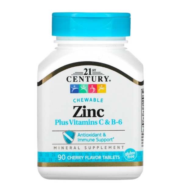 21st Cen, ZINC Plus Vitamins C & B-6, Chewable, Cherry Flavor, 90 Tab ...