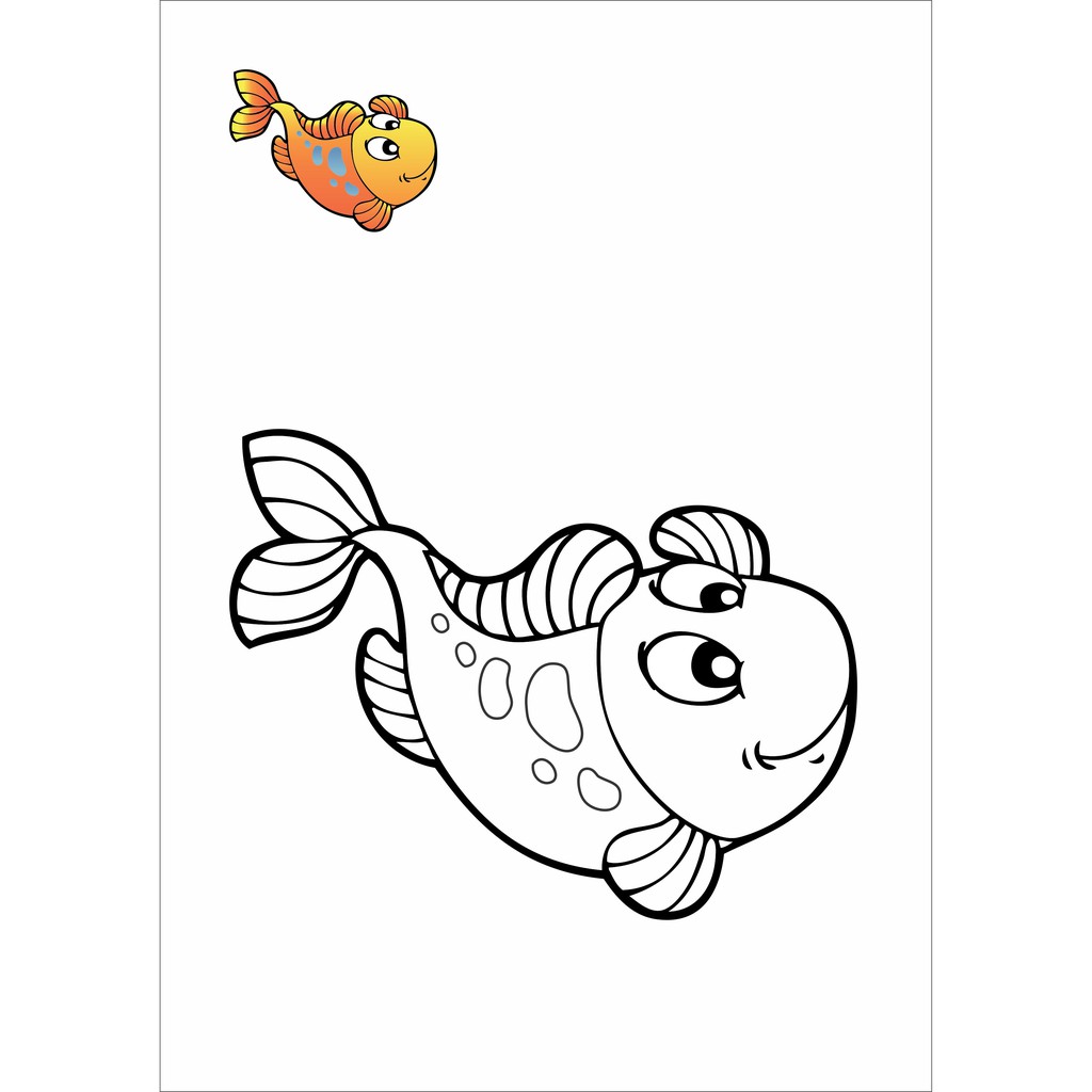 Children practice coloring 20 A4 pages with the theme of fish live in ...
