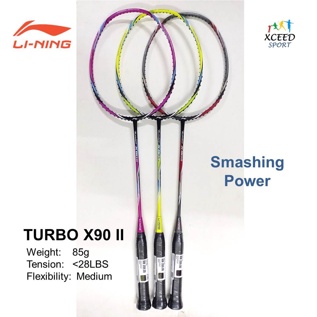 LI-NING BADMINTON RACKET TURBO X90 II / X80 II (FREE GRIP) (100% ...