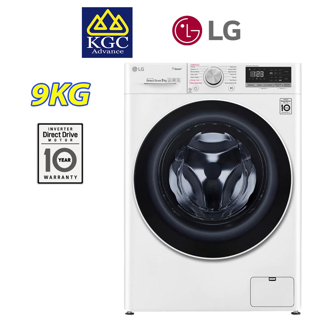 LG 9kg Front Load Washer with AI Direct Drive,Steam FV1409S4W Washing ...