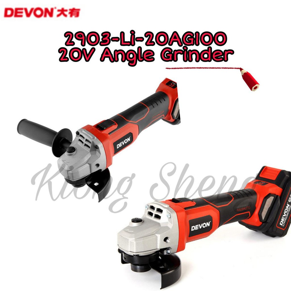 DEVON 2903-LI-20AG100 20V ANGLE GRINDER (two battery and one charger ...
