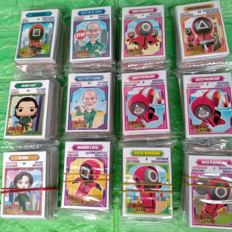 12 SACHET CARD KWARTET SQUID GAME JUMBO 4,5X6,5CM WARTET SKUIT GEM ...