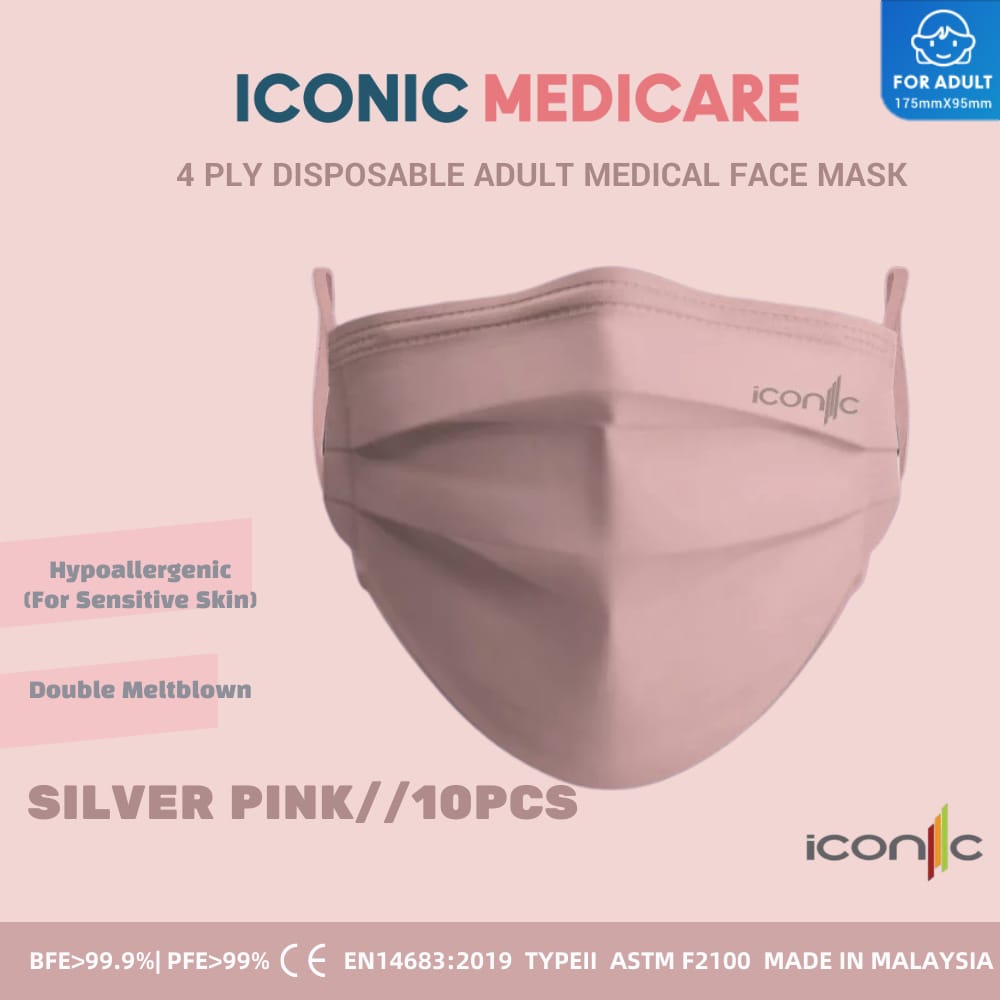 ICONIC Medicare Face Mask 4Ply (SILVER PINK ) | Shopee Malaysia