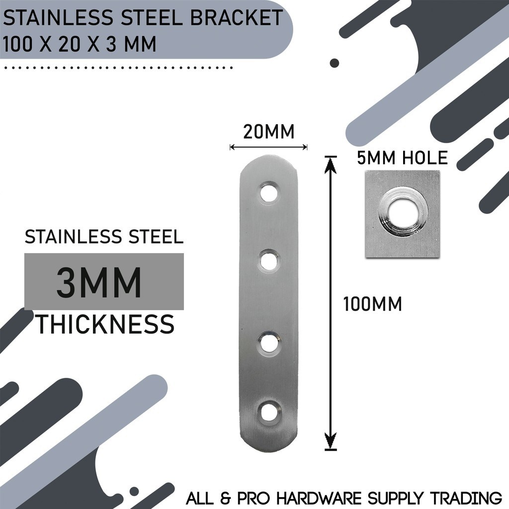 100x20x3mm Stainless Steel Bracket Straight Bracket | Shopee Malaysia