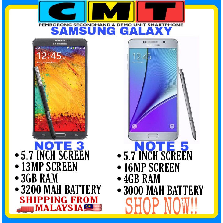 [100% ORIGINAL] SAMSUNG GALAXY NOTE 3 / NOTE 5 (4G LTE)(USED) | Shopee ...