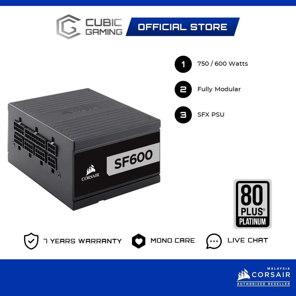 CORSAIR SF Series SF750/SF600 High Performance SFX 80 Plus Platinum Certified Fully Modular SFX ...