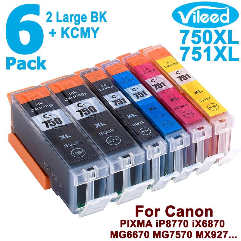 6PK PGI-750XL PGI750 XL CLI-751XL CLI751 XL 2pc Large BK Ink Cartridge ...