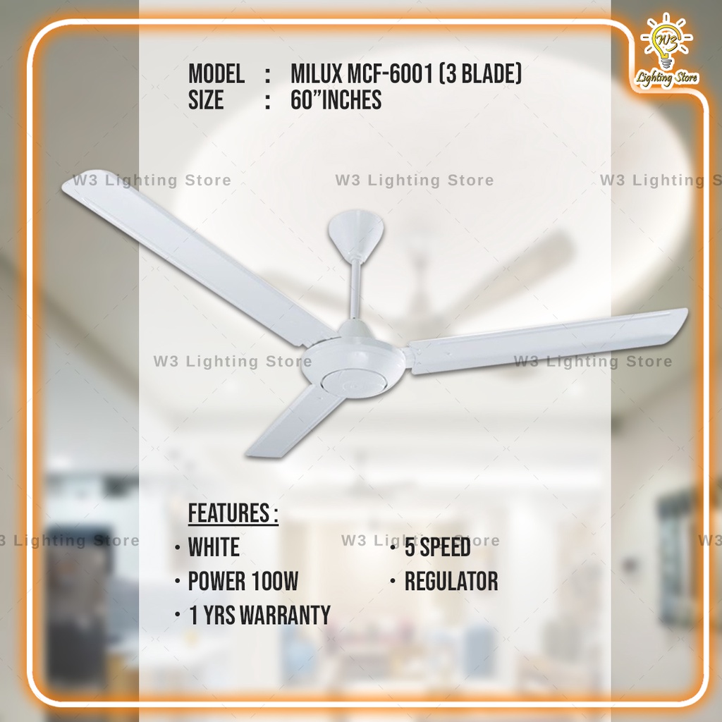 MILUX 60" CEILING FAN MCF-6001 [WHITE] | Shopee Malaysia
