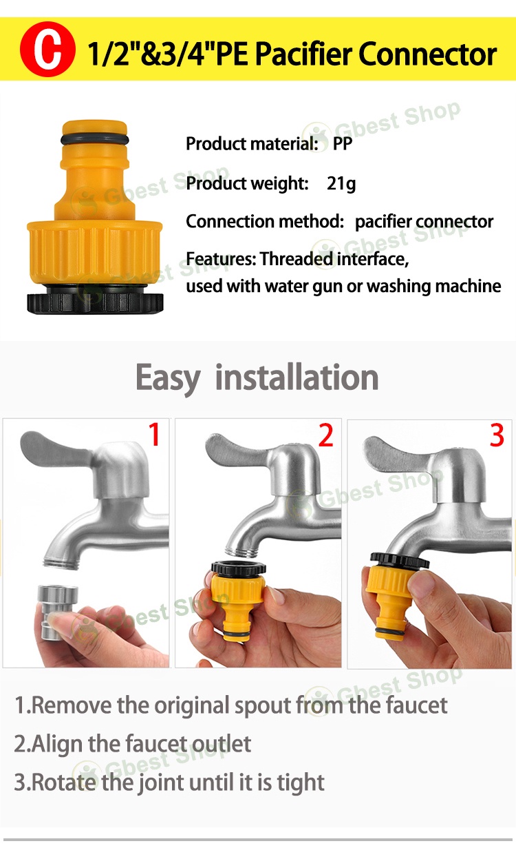 Plastic Brass water tap universal adapter quick pipe connector garden ...