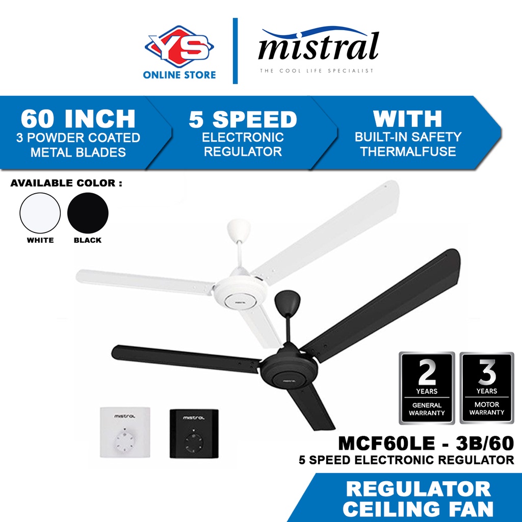 Mistral 5 Speed 3 Powder Coated Metal Blades Electronic Regulator ...