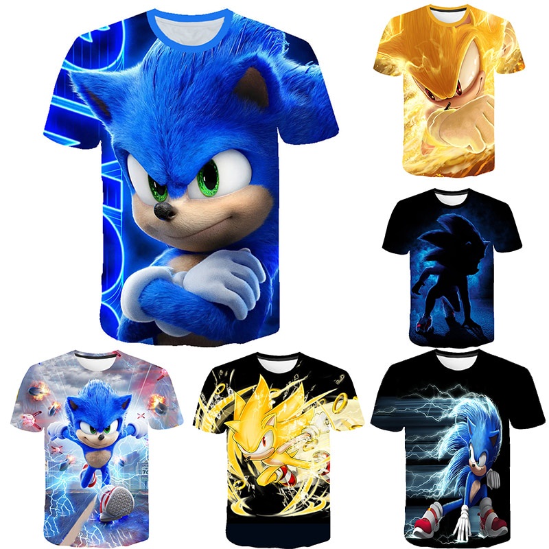 Sonic Japanese Anime T-shirt Cartoon Harajuku Boys Girls Summer Round ...