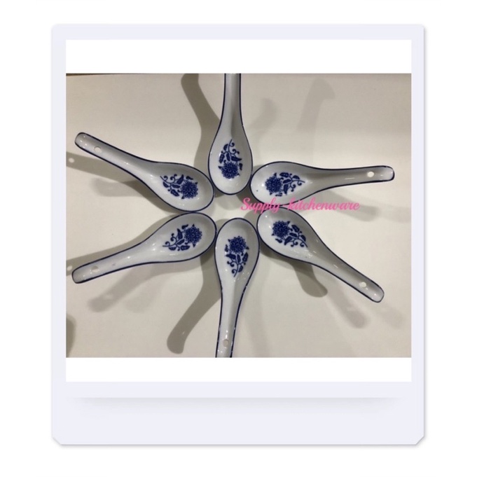 (6pcs) Blue And White Ceramic Porcelain Curved Spoon Rice Spoon Soup ...