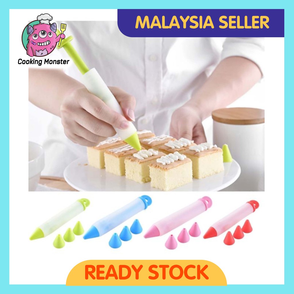 Silicone Food Writing Pen with 4 Nozzle Cake Decorating Icing Piping ...