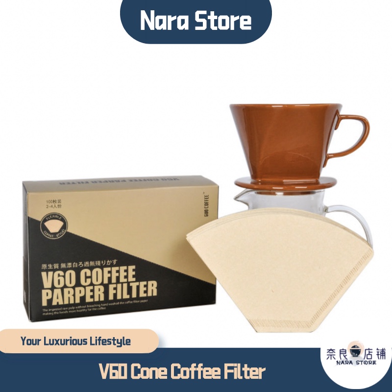 V60 Cone Coffee Filter 100pcs, Unbleached Natural Paper, Disposable for ...