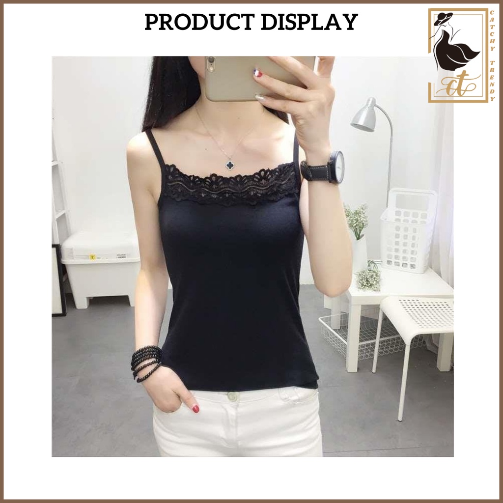 Women Lace Singlet Women Elastic Slim Stripe Strap Tank Top Baju ...