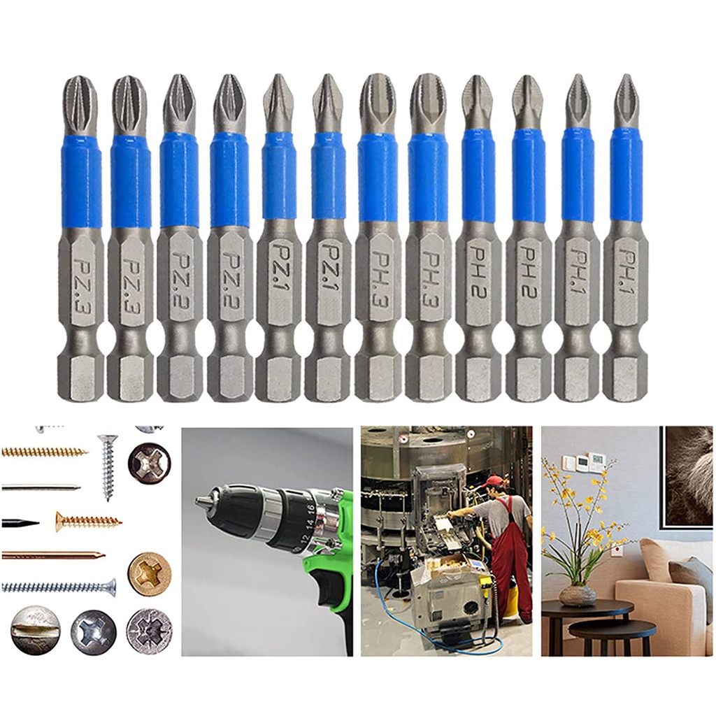 12Pcs Magnetic Anti Slip Screwdriver Phillips Bit Set (PH1 PZ1 PH2 PZ2 ...