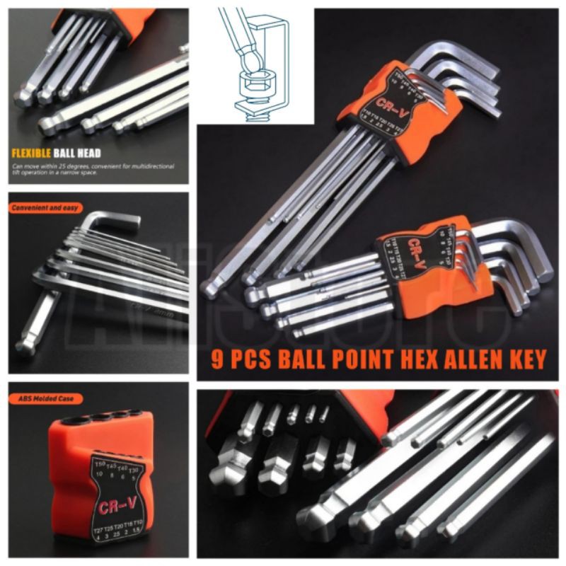 ALi Allen Key 9pcs Durable Wrench Ball Point Allen Hex Key Set Metric ...