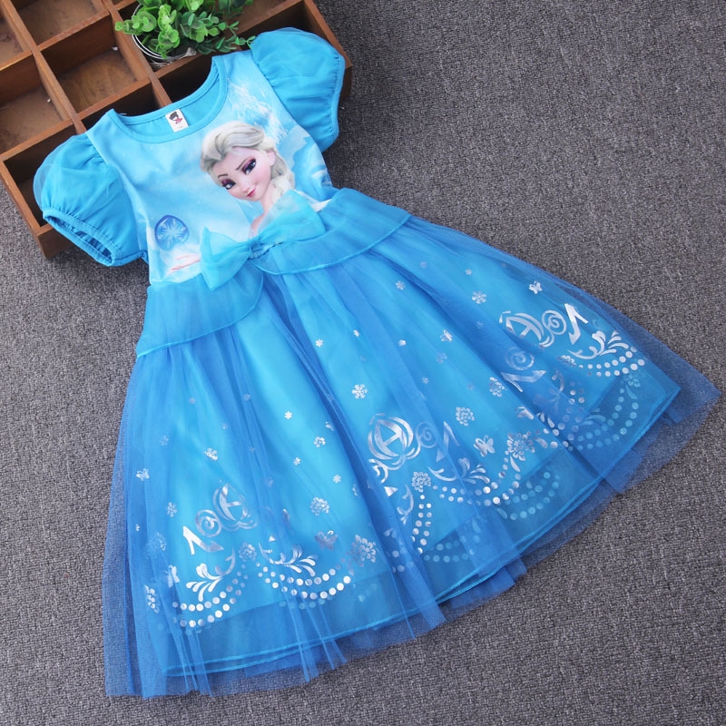 New Style Elsa Cartoon princess Summer girl performance dresses Frozen ...