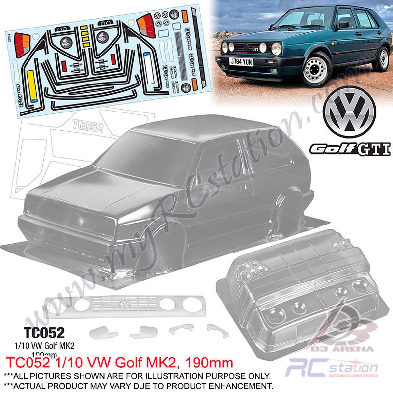 Team C Body Shell 1/10 Clear Body TC052 1/10 Volkswagen Golf MK2 (Width ...