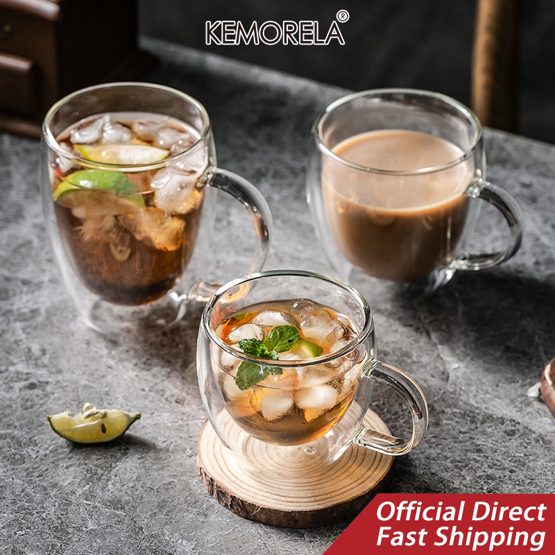 KEMORELA Transparent Glass Cup Milk Whiskey Tea Beer Double Creative Heat Resistant Drinkware ...