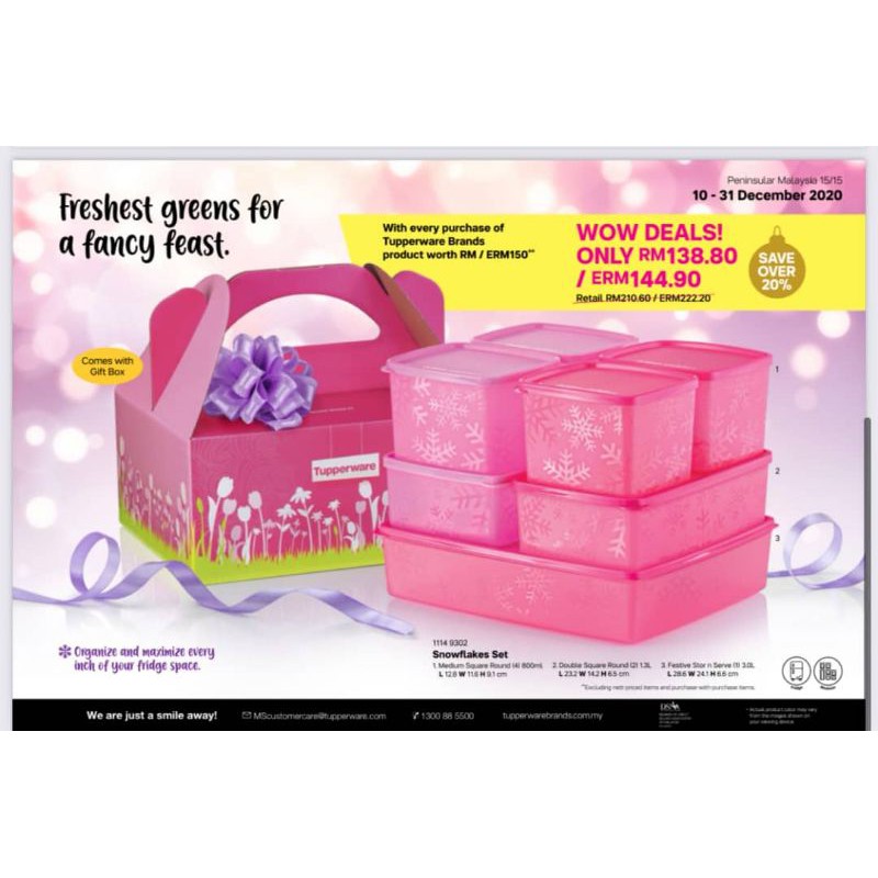 TUPPERWARE SNOWFLAKES SET(7) WITH GIFT BOX PINK COLOR | Shopee Malaysia
