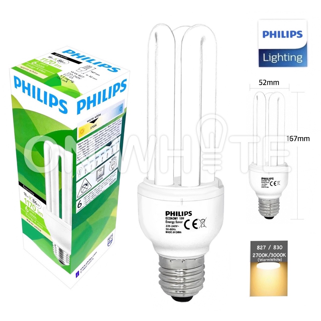 PHILIPS 18W /20W/ 23W PLCE E27 3U Bulb WarmWhite / Daylight GEN2 Lamp ...