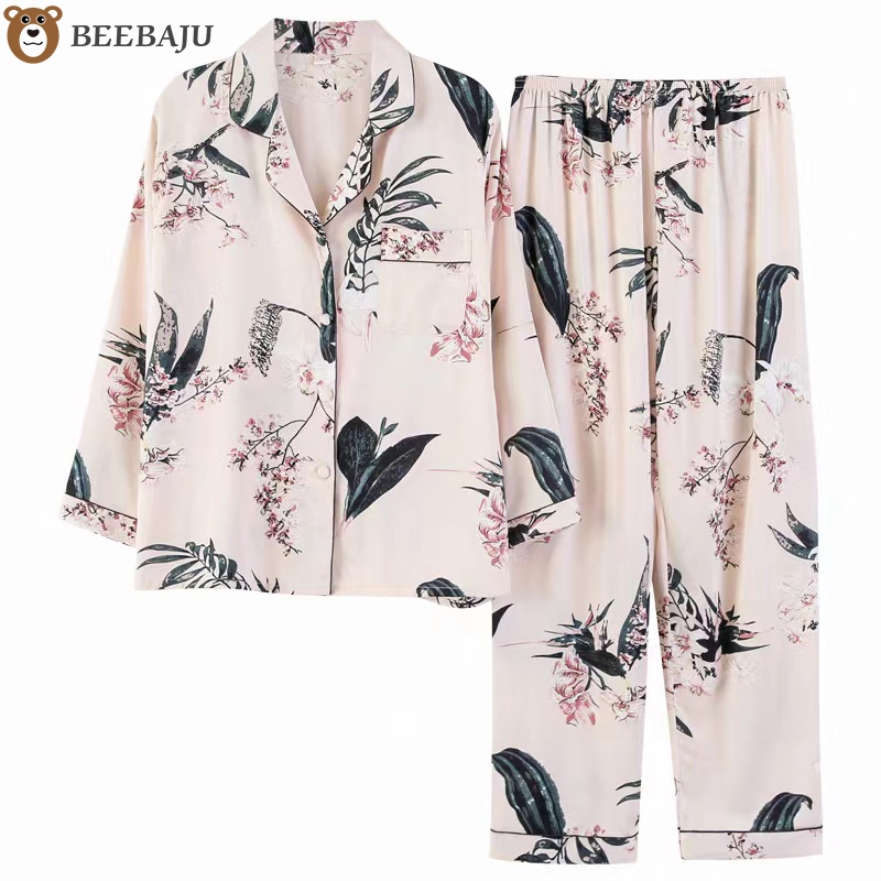 BEE Plus Size Pyjamas Women Sleepwear Silk Pajamas Flowers Print Design ...