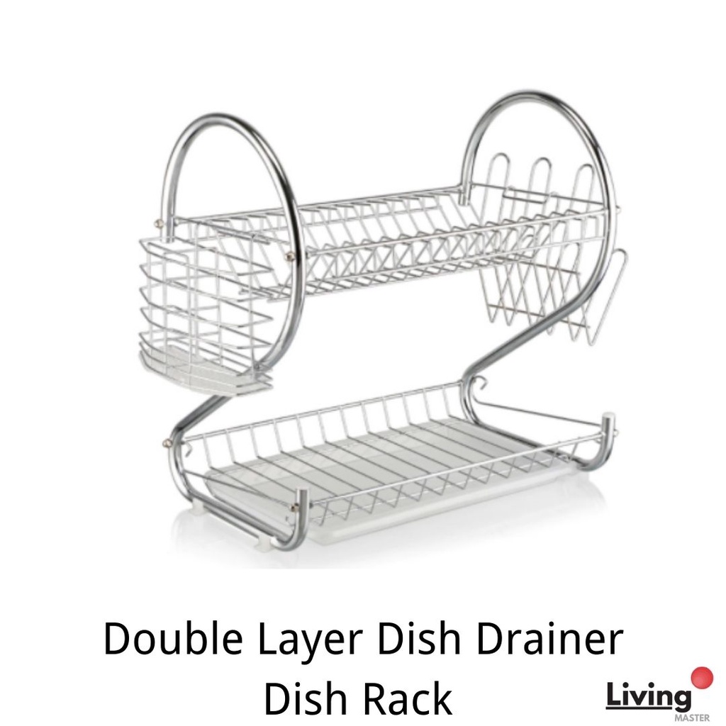 Ready Stock Stainless Steel Double Layer Dish Drainer Dish Rack Rak ...