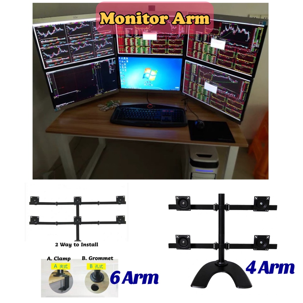 PPP Monitor Arm Stand For 2 / 3 / 4 / 6 Screen LCD Quad Desk Multi ...