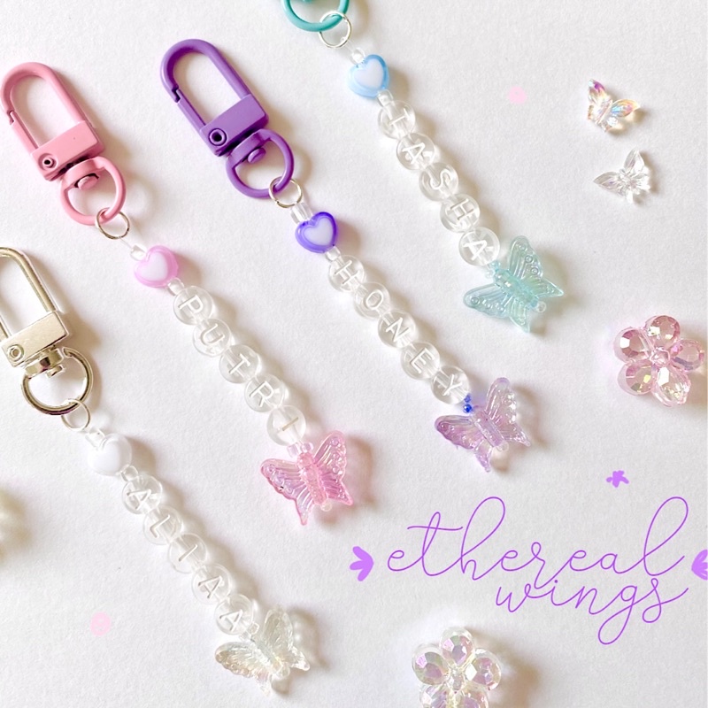 Sugar heart Korean bead keychain custom made handmade personalised name ...