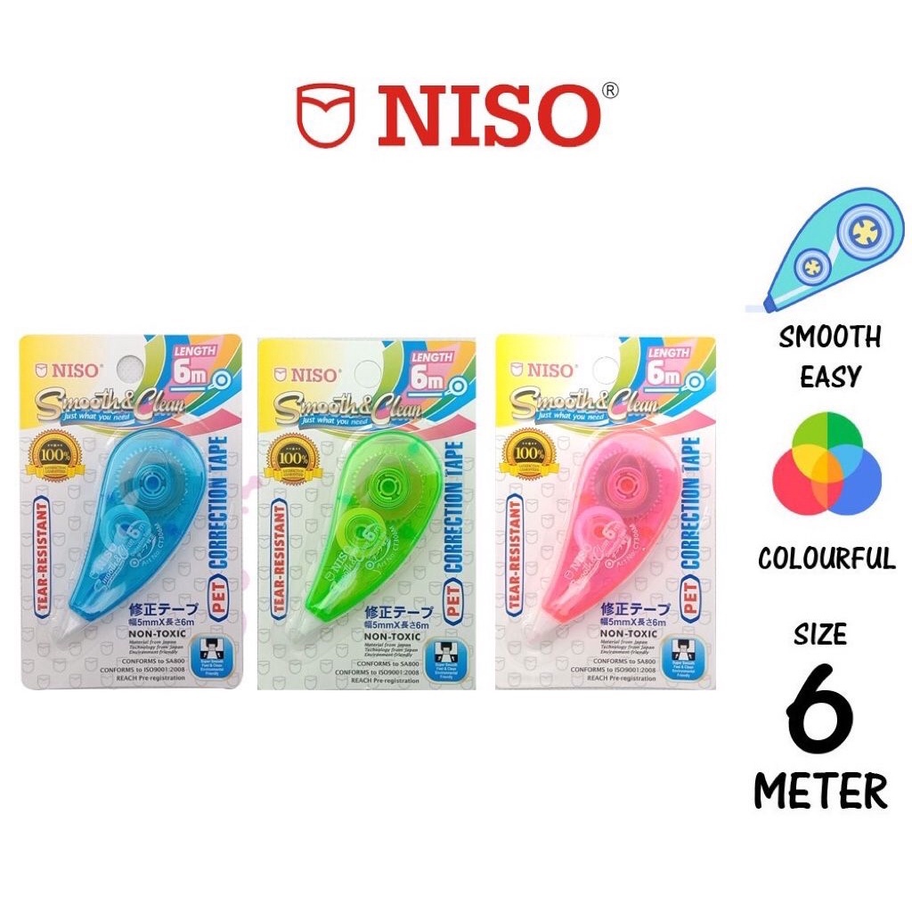 Niso Smooth & Clean Correction Tape 5mm x 6Meter - 1 Card [CT306M ...