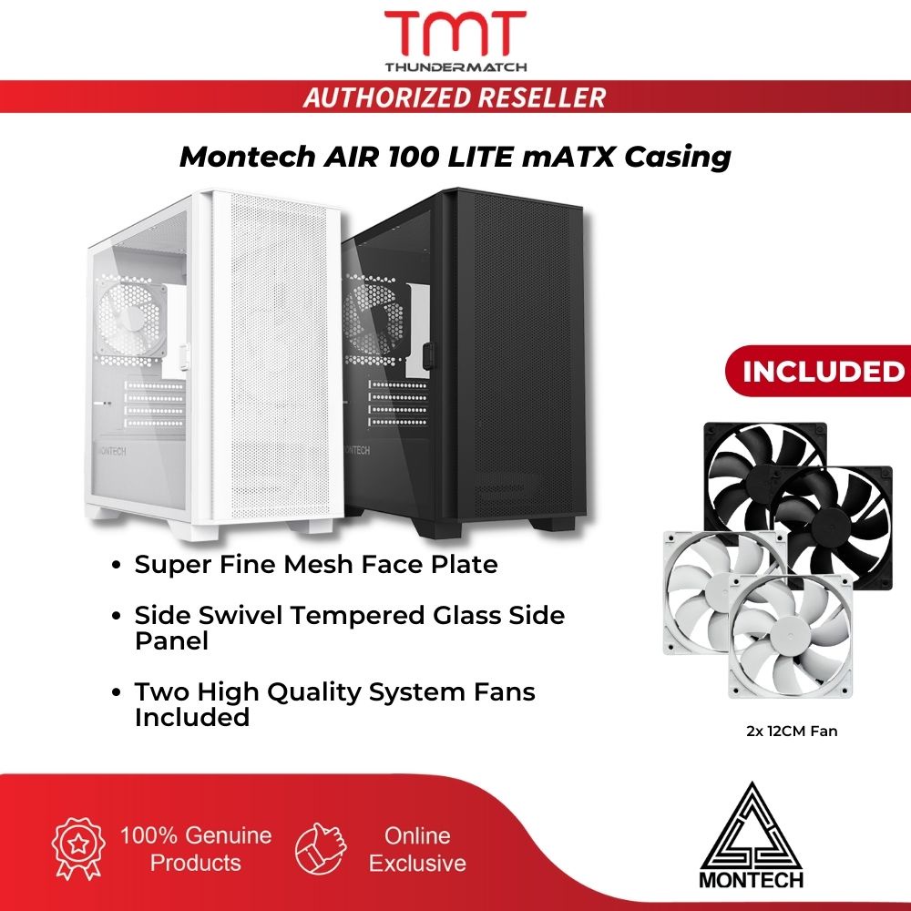 TMT Montech AIR 100 LITE mATX Casing with 2x 12CM Fan | BLACK /WHITE ...