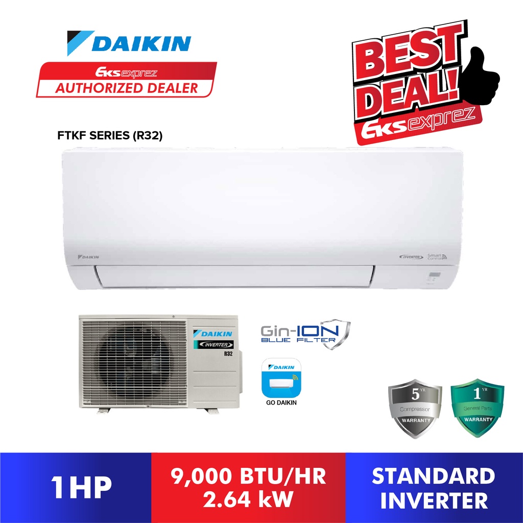 Daikin FTKF Series (R32) Standard Inverter Aircond (Built-in Wifi) 1HP/1.5HP/2HP/2.5HP FTKF25C ...