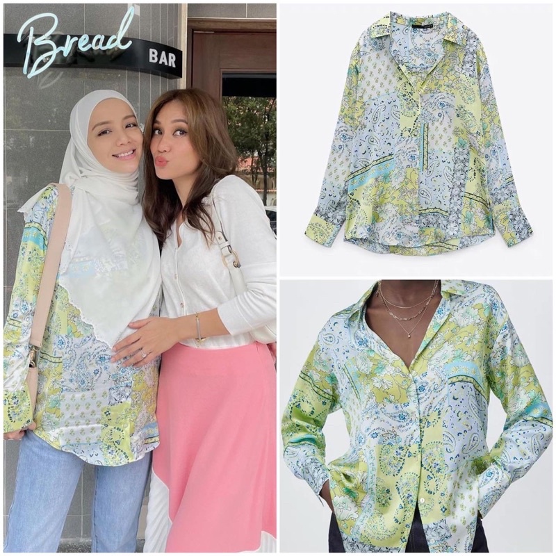 ZARA Spring New Women's Printed Silk Satin Shirt ( TAG & LABEL ZARA ...