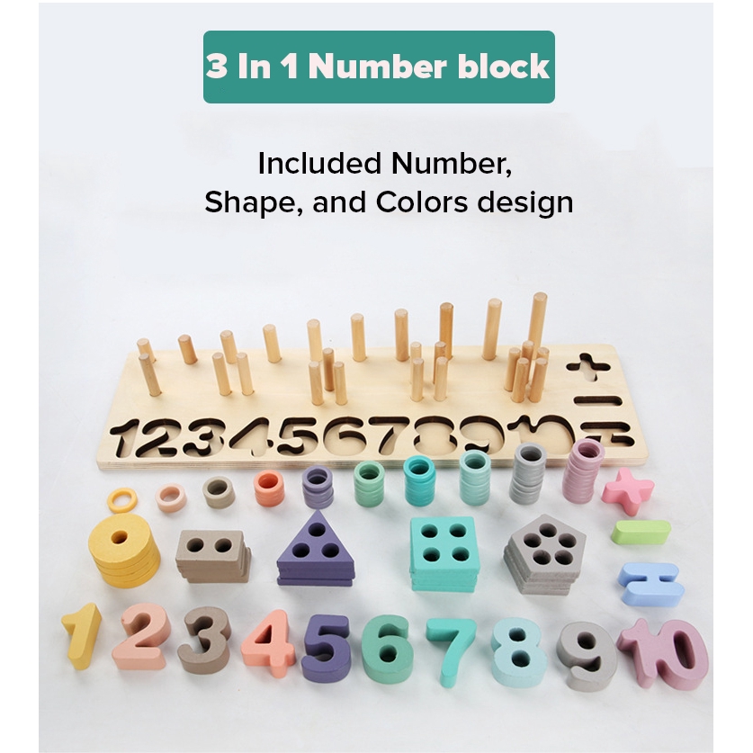 [COLOURFUL]Puzzle nombor dan bentuk / Number Shape Matching Wooden ...
