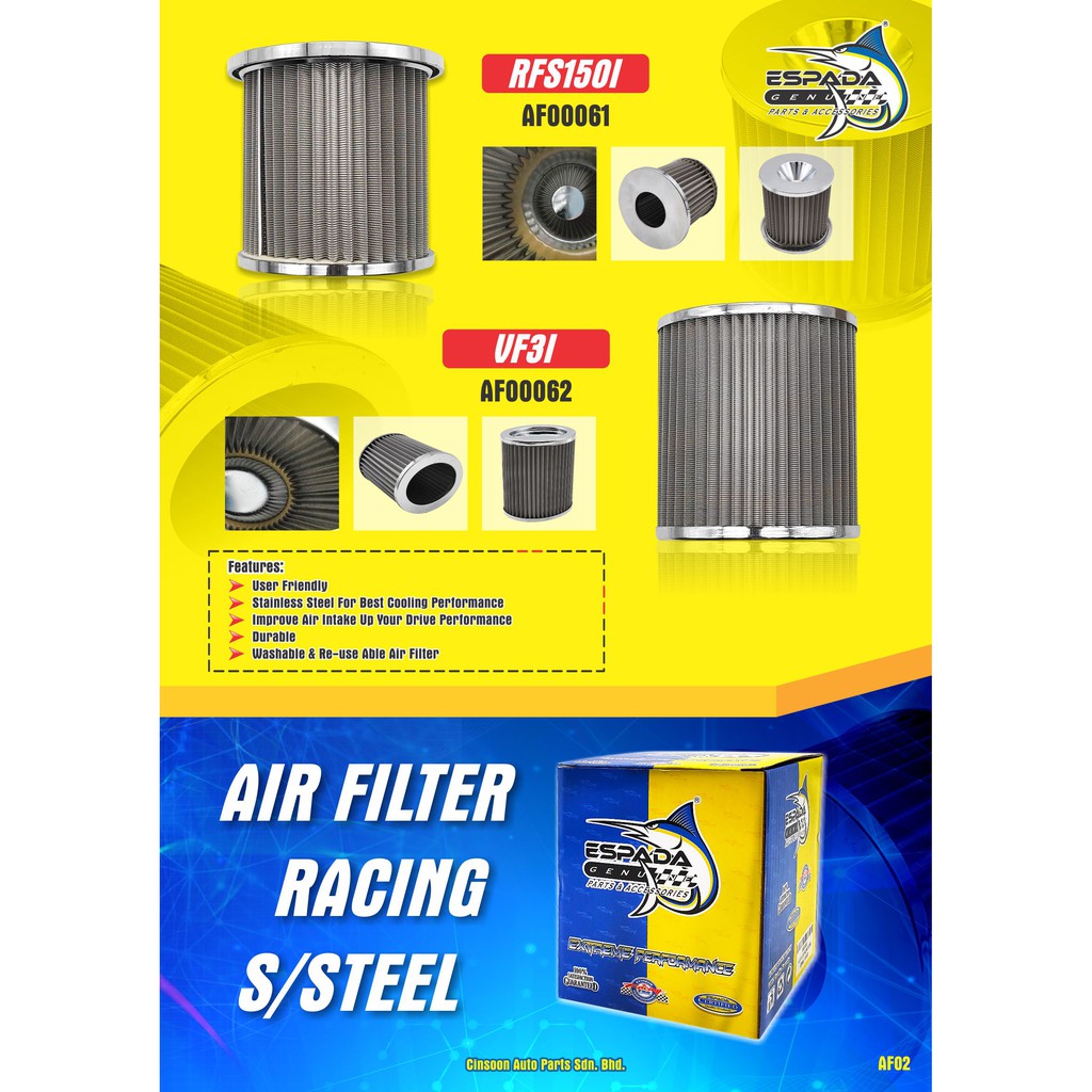AIR FILTER RACING STAINLESS STEEL SYM VF3I BENELLI RFS150 100% ORIGINAL ...