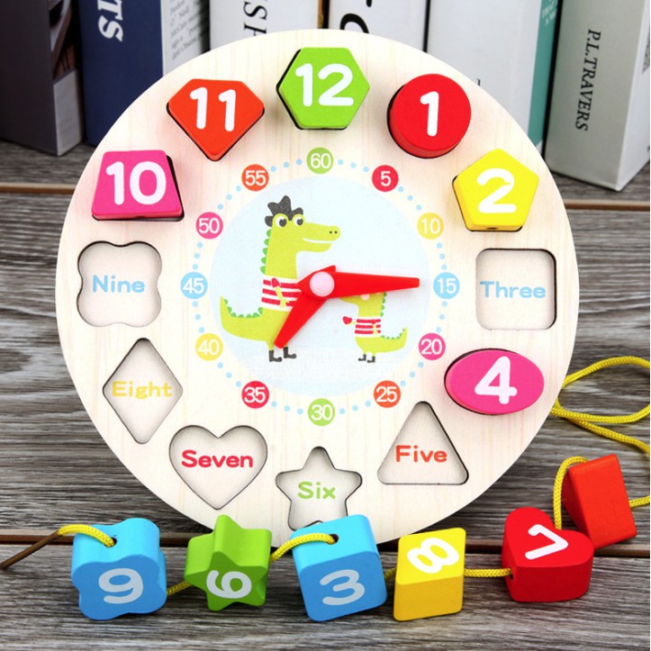 (SOLID WOOD) Premium Wooden Clock Toy Children Wooden Early Education ...