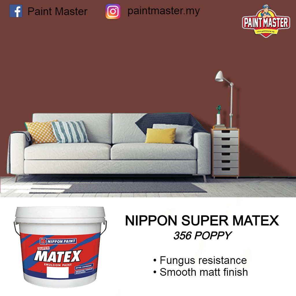 7L NIPPON SUPER MATEX 356 POPPY - Matt Finished Interior Acrylic ...