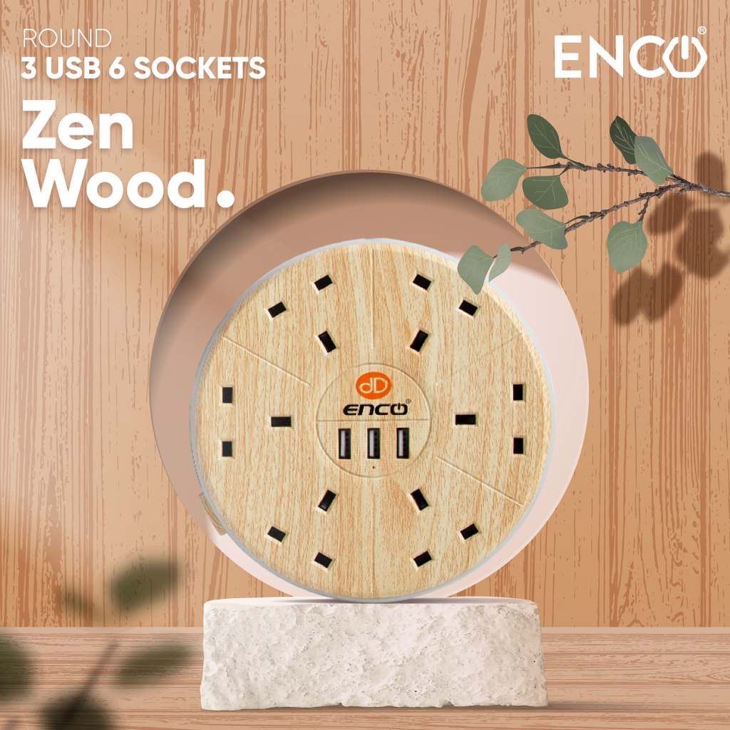 ENCO 3U6K (6 UK Plugs 3 USB Ports) Round Extension / Extension Plug ...