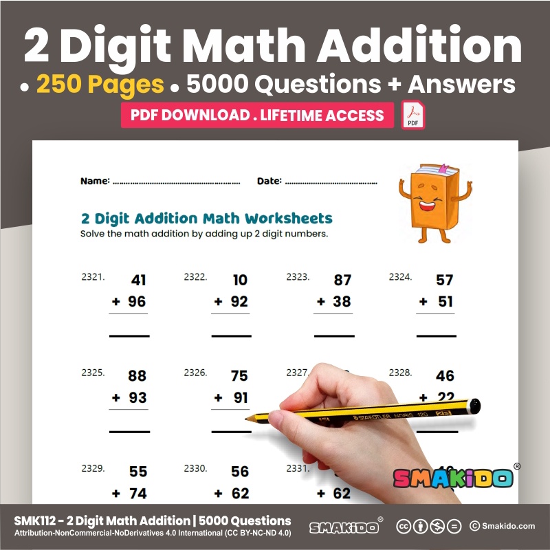 [Soft Copy/PDF ] 5000 Questions- 2 Digit Math Addition Worksheets ...