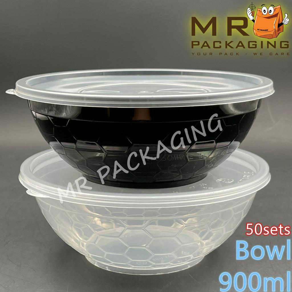 900ml PP Bowl with Lid ( 50sets± ) Bowl Round Disposable Plastic Food ...