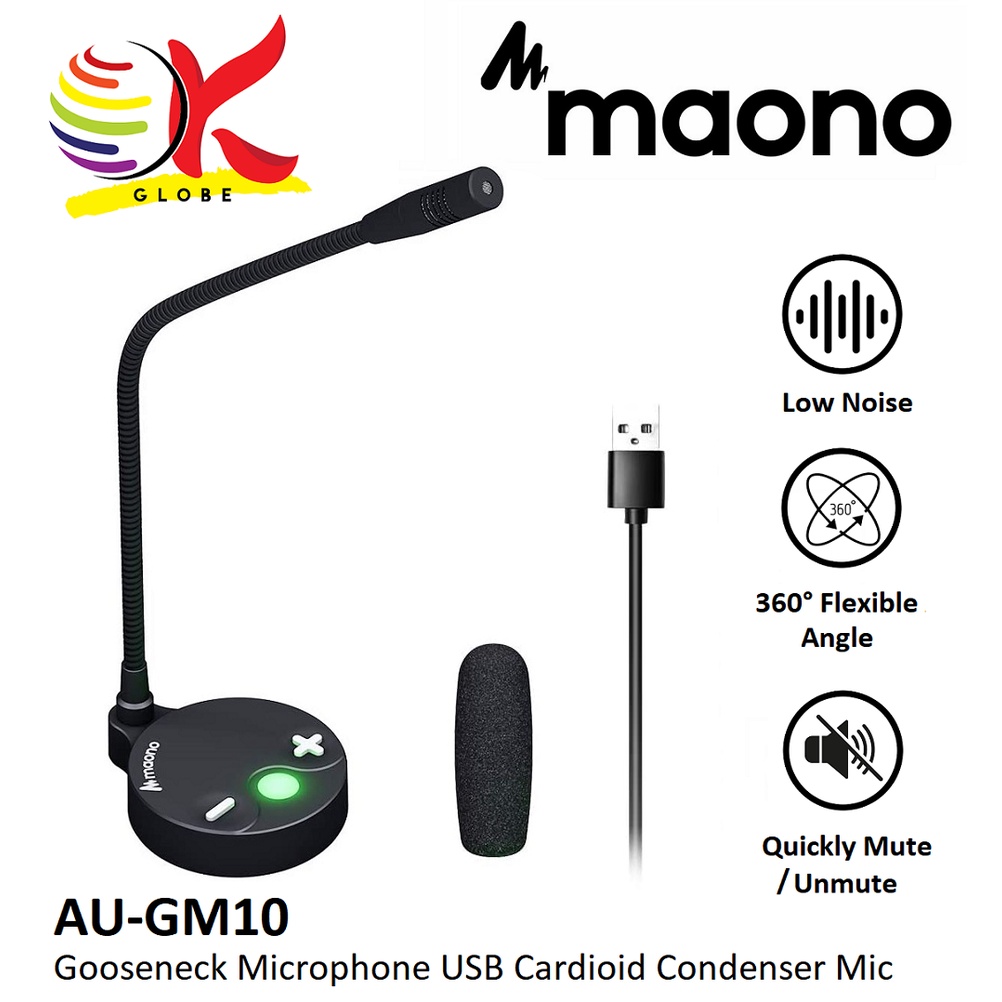 MAONO AU-GM10 GOOSENECK MICROPHONE USB CARDIOID CONDENSER MIC WITH TOUCH-KEY MUTE BUTTON, VOLUME ...