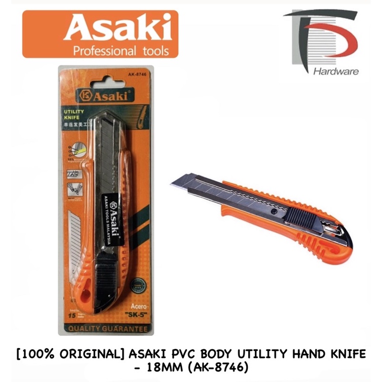 [100% ORIGINAL] ASAKI PVC BODY UTILITY HAND KNIFE - 18MM (AK-8746 ...