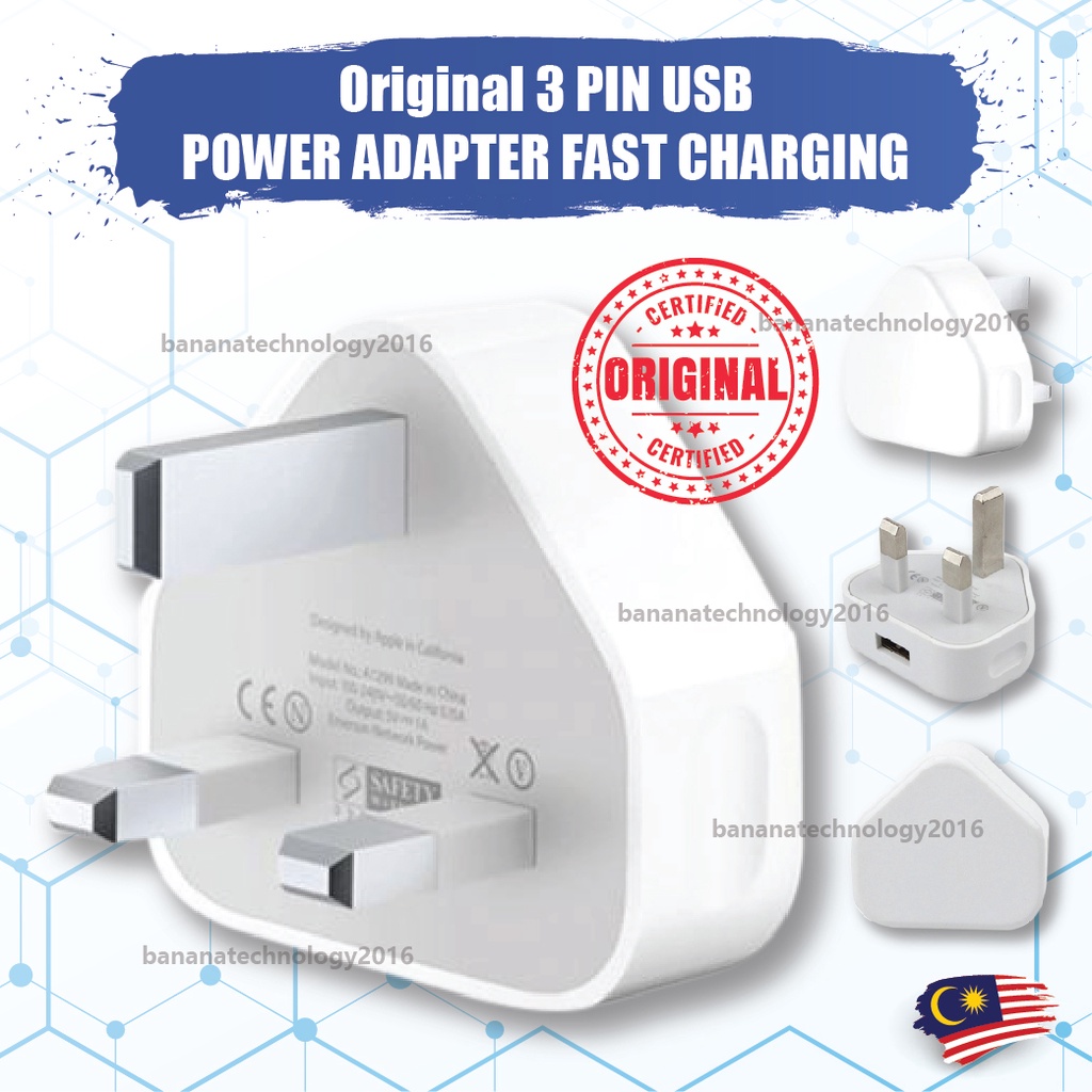 Original 3 Pin USB Power Adapter Fast Charging Adapter Premium Quality ...