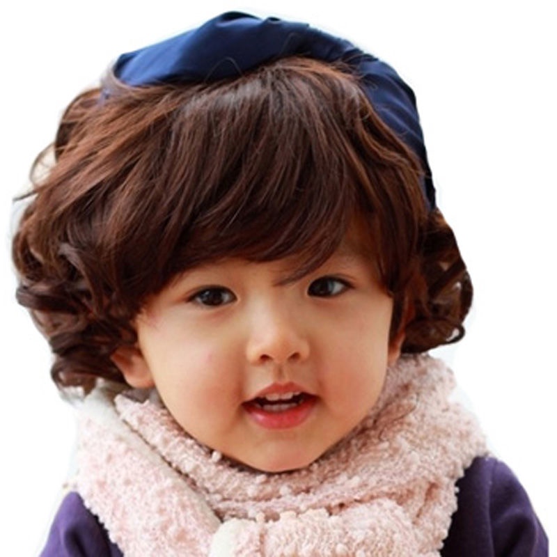 rambut palsu baby Children's wig short curly hair baby photo brown ...