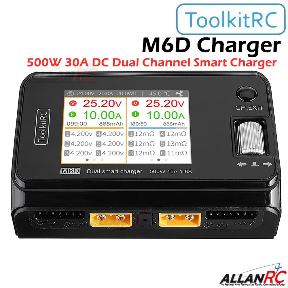 ToolkitRC M6D 500W 30A DC Dual Channel Double Convenience MINI Smart Charger Discharger for 1-6S ...