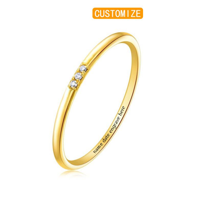 Ultra Slim 1mm Name Engrave Ring Single/Triple Rhinestone Crystal Gold ...